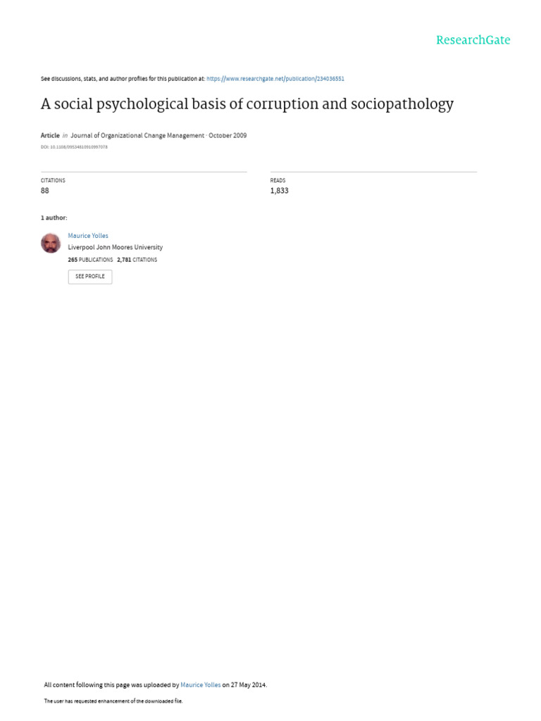 A Social Psychological Basis of Corruption and Sociopathology | PDF ...