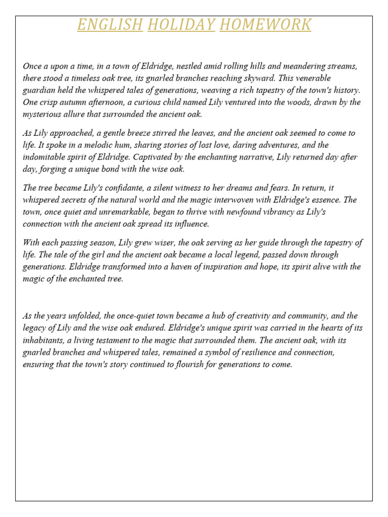 English Holiday Homework | PDF | General Fiction