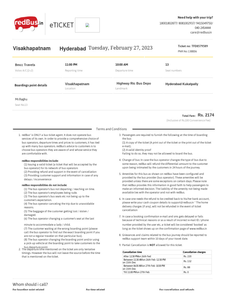 193213786 RedBus Ticket Format (1) | PDF | Ticket (Admission) | Transport