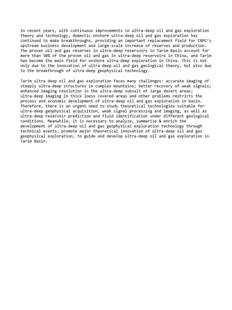 Tarim Ultra Deep Exploration Notes | PDF