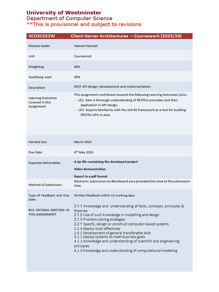 Coursework Client Server Architectures | PDF | Class (Computer ...