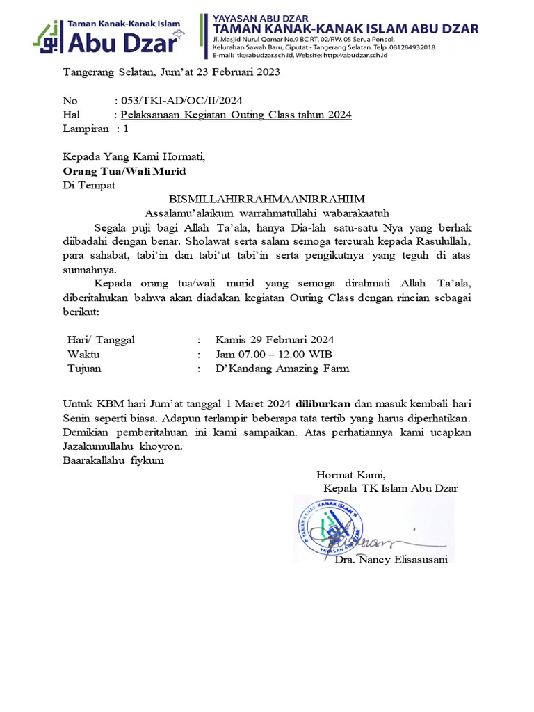 053-Surat Edaran Dan Outing Class | PDF