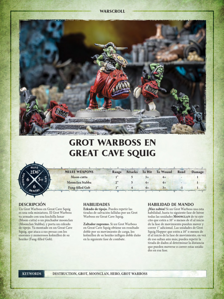 Aos Warscroll Moonclan Warboss Cave Squig Es | PDF | Historia