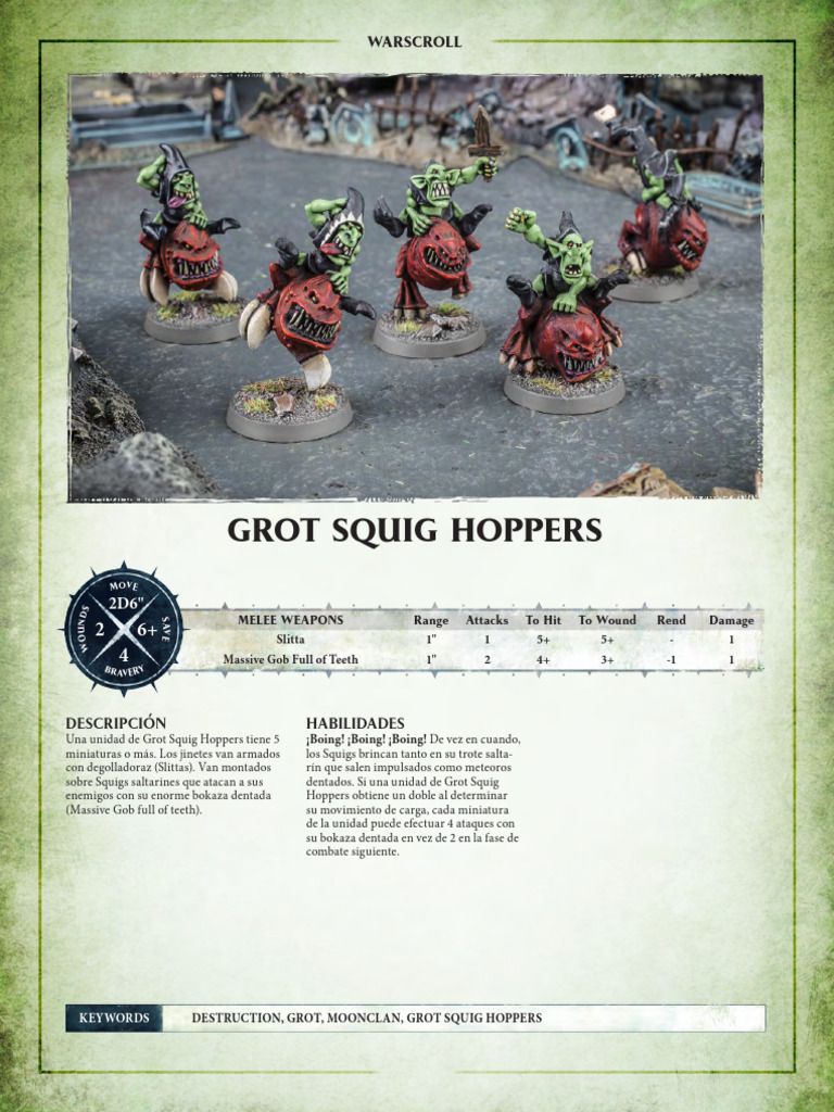 Aos Warscroll Moonclan Grot Squig Hoppers Es | PDF