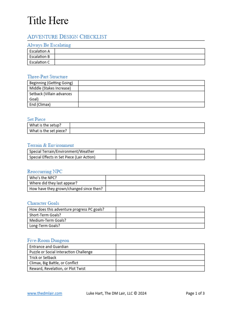 Adventure Template - The DM Lair | Download Free PDF | Tabletop Games ...