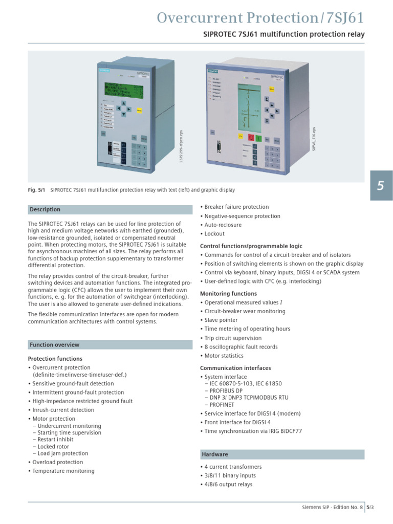 siprotec-7sj61-overcurrent-relay | PDF | Relay | Electrical Engineering