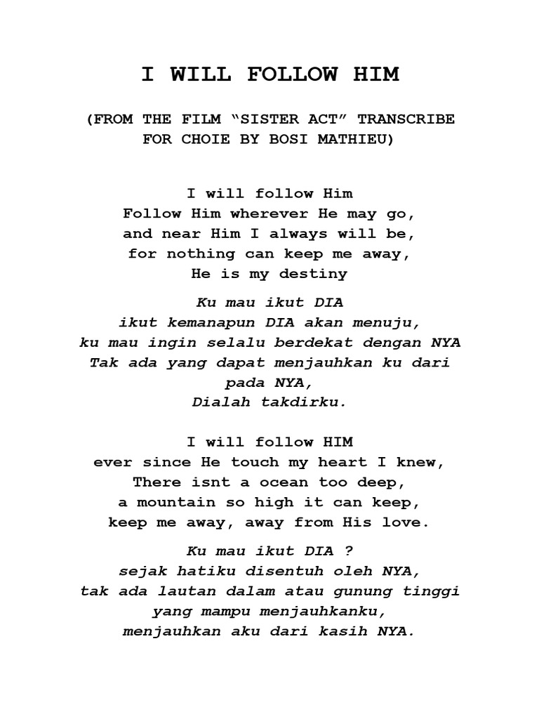 Lirik Lagu "I Will Follow Him" | PDF | Puisi