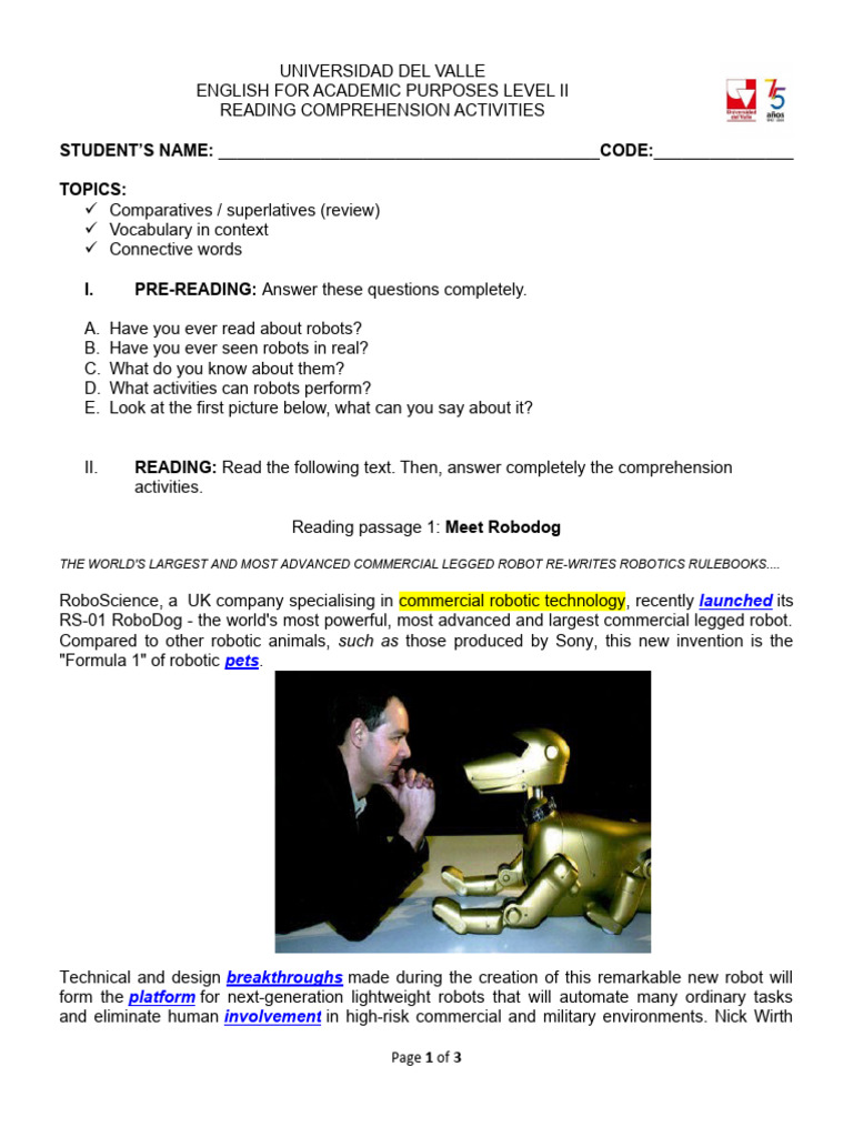 Workshop 18. Reading Comprehension | PDF | Robot | Robotics