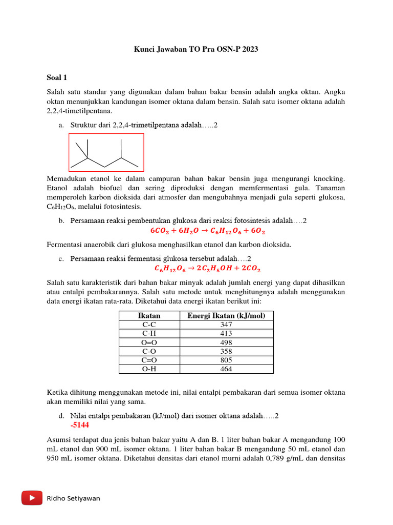 Kunci Jawaban Soal To Kimia OSP 2023 | PDF