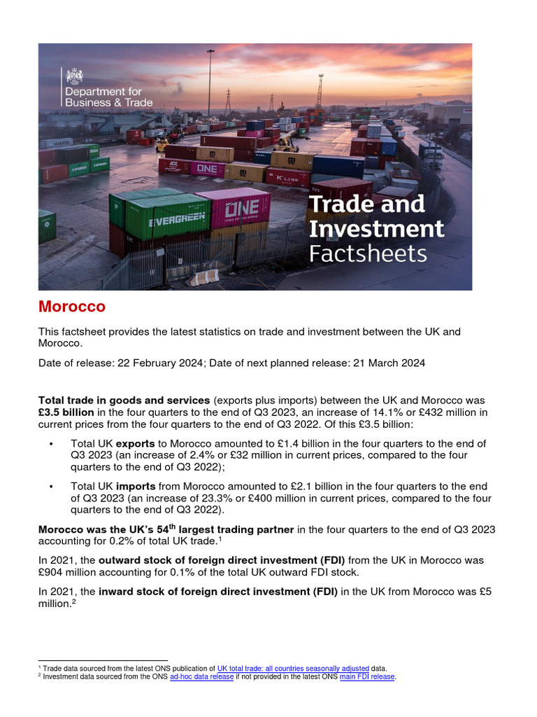 morocco trade factsheet | PDF | Foreign Direct Investment | Gross ...