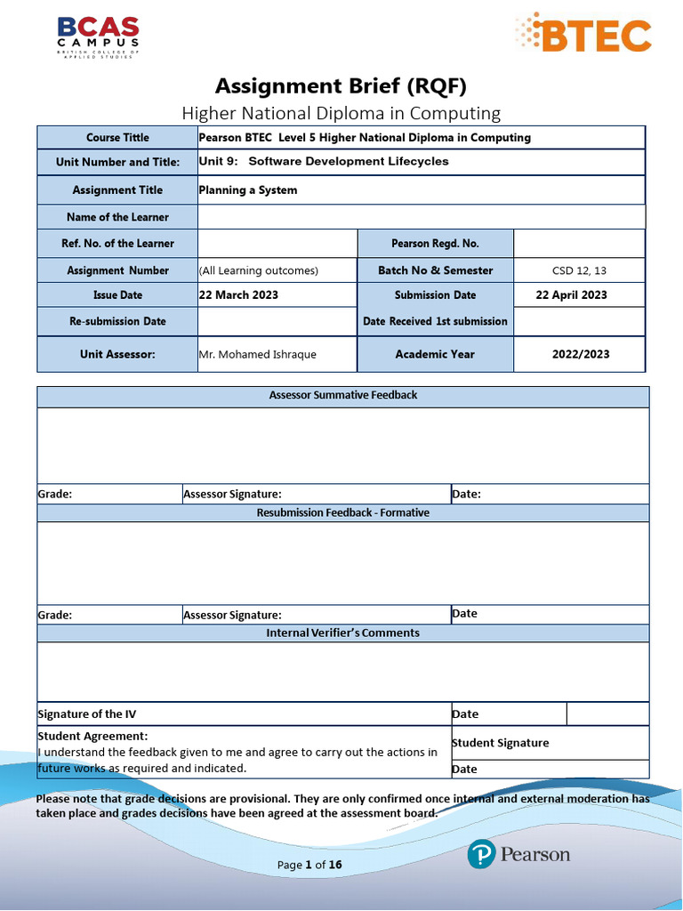 SDLC - Assignment Brief - CSD 12 & 13 | PDF | Software Development ...