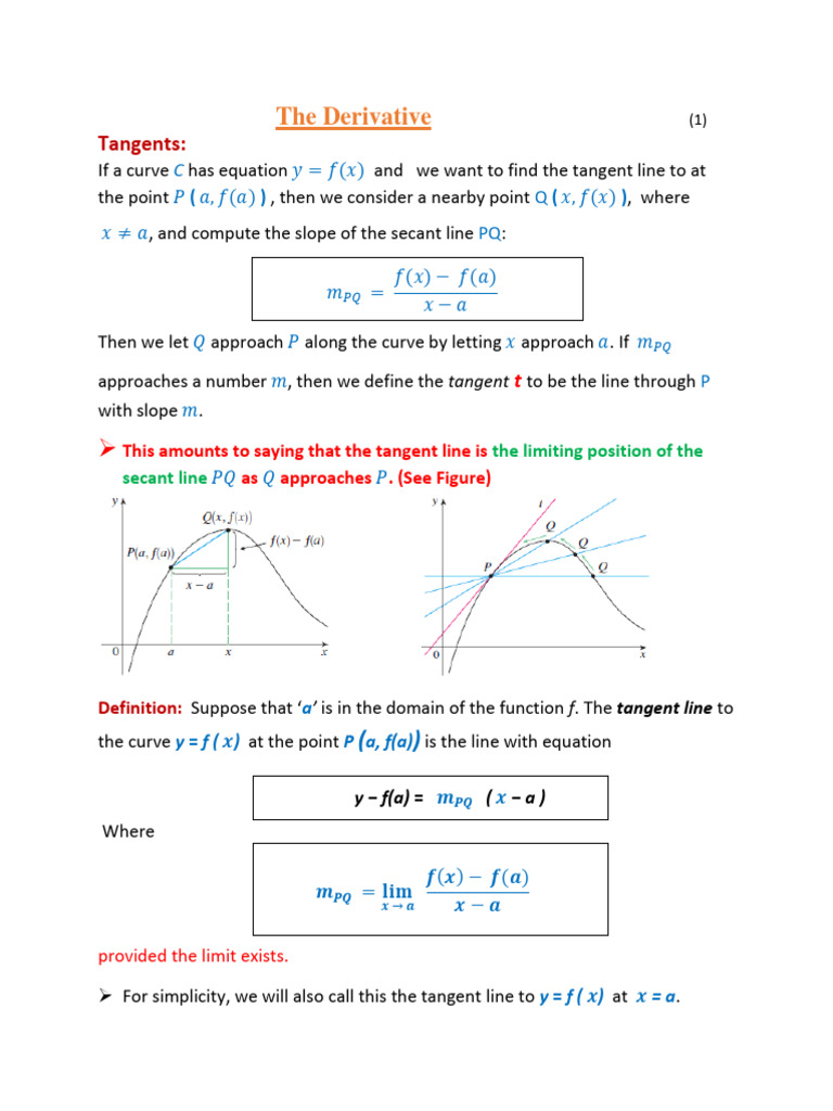 Understanding Tangents and Derivatives | PDF | Tangent | Elementary ...