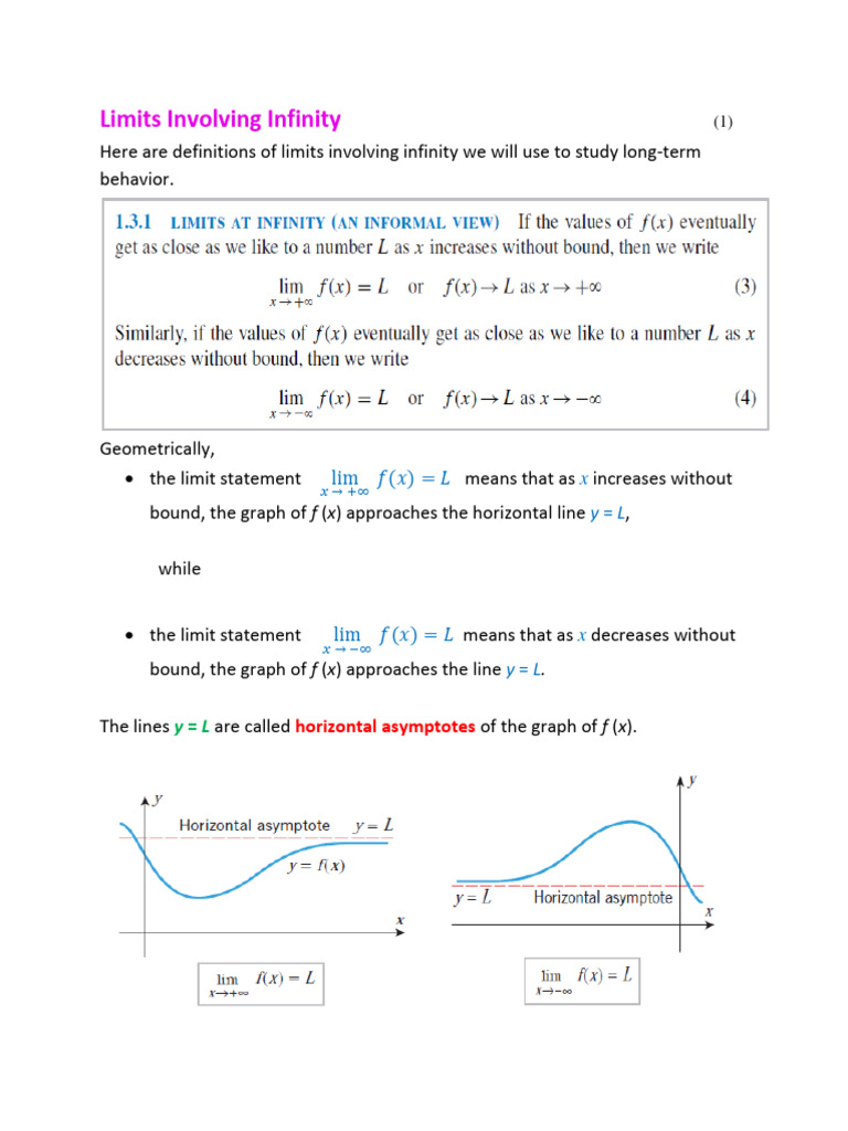Lecture-7, Limits Involving Infinity, Cal-1 | PDF | Asymptote | Combinatorics