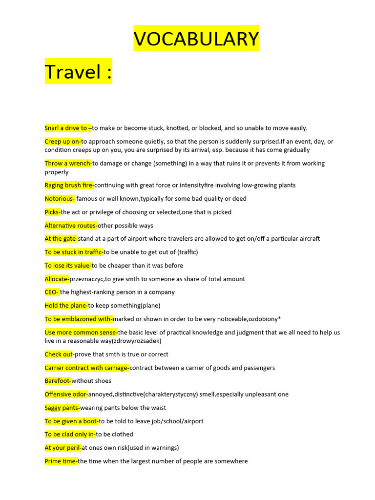 VOCABULARY Travel | PDF | Hotel | Salary
