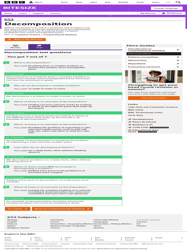 Decomposition Test Questions - KS3 Computer Science Revision - BBC ...