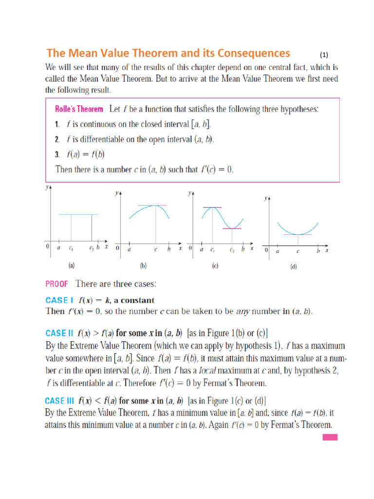 Lecture 12 The Mean Value Theorem And Its Consequences Cal 1 Iba Pdf Function