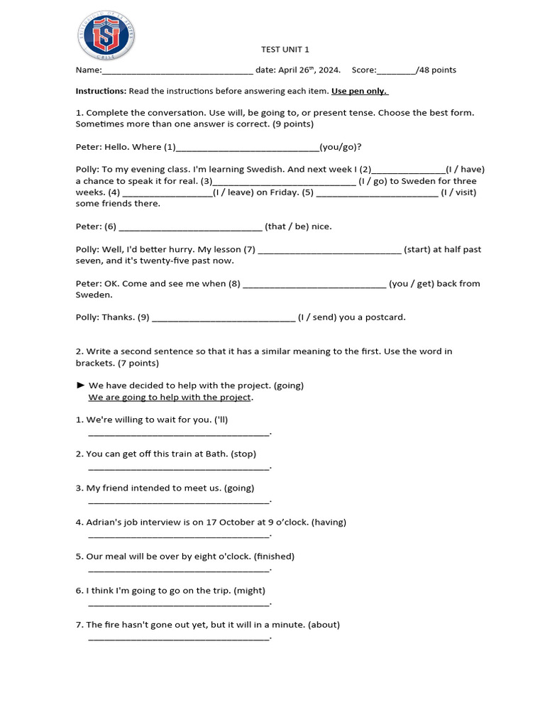 Test 1 English Grammar | PDF