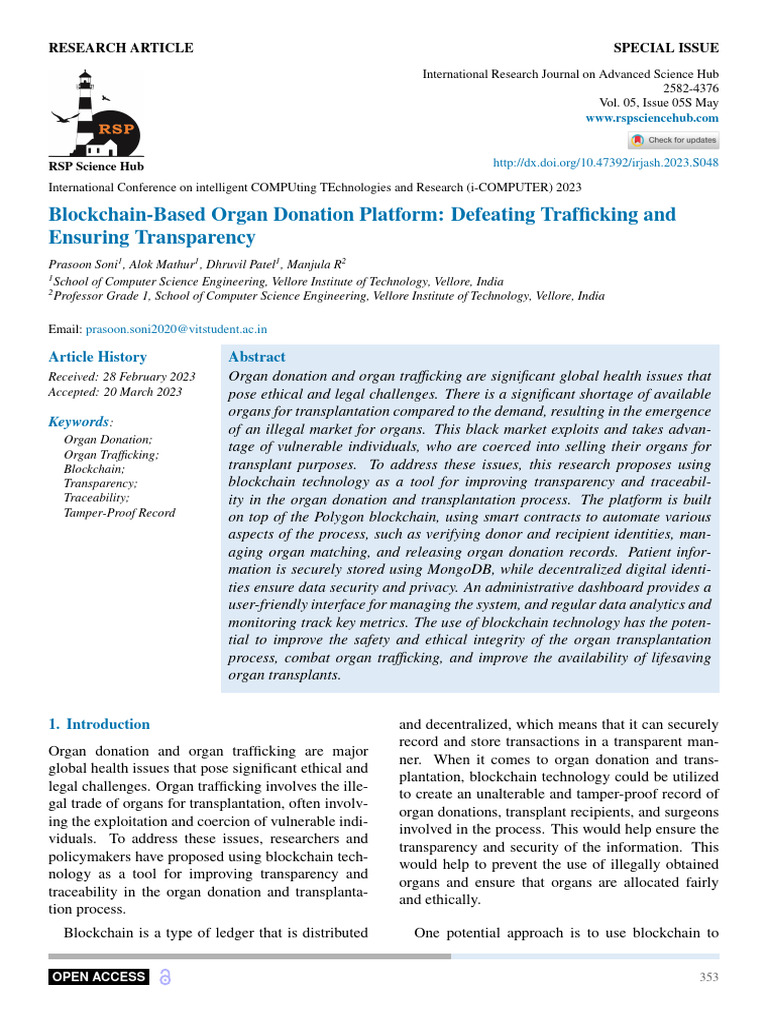 Blockchain Based Organ Donation Platform Defeating 2v80pvf4 Pdf Organ Donation Organ