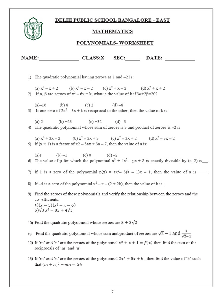 ch 2 worksheet 3 | PDF | Zero Of A Function | Polynomial