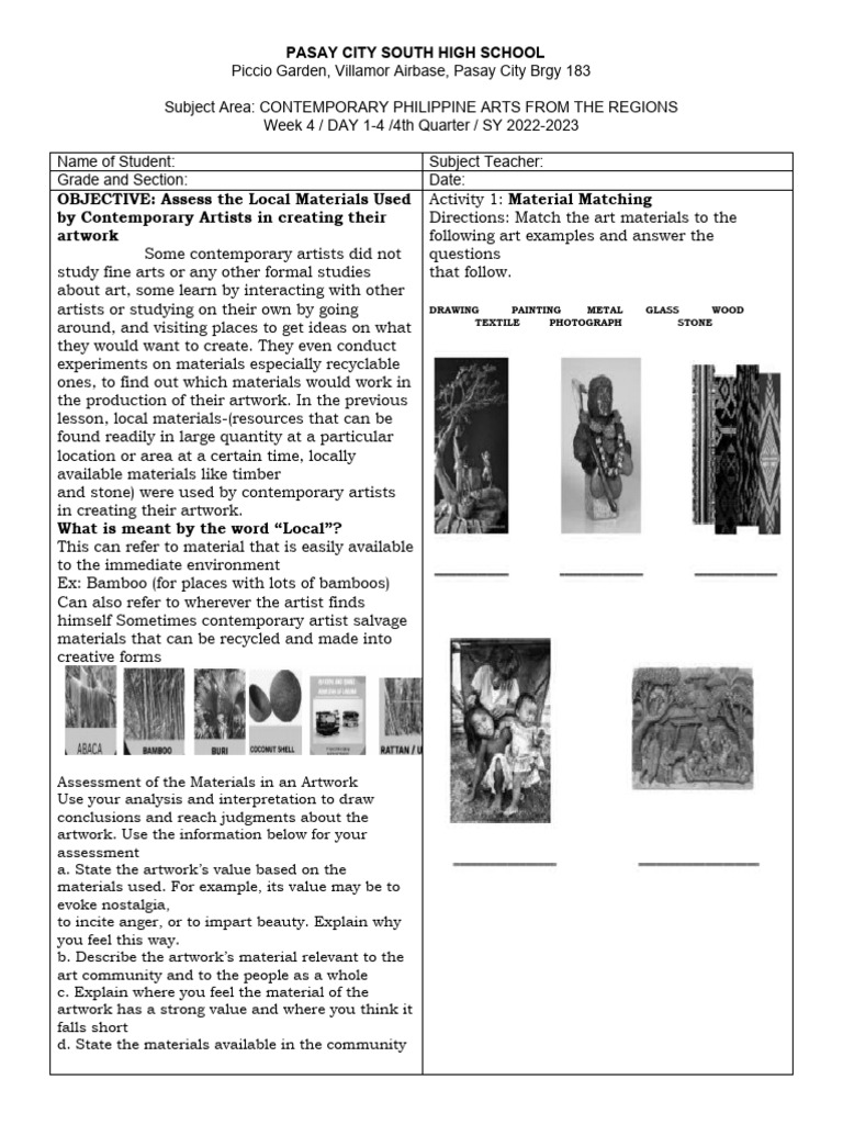 Cpar Worksheet Q4 W4 | PDF | Collage | The Arts