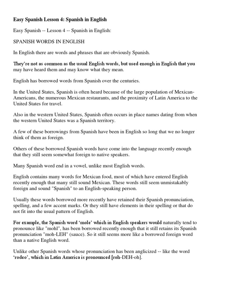 Easy Spanish Lesson 4 | PDF | English Language | Mexican Cuisine