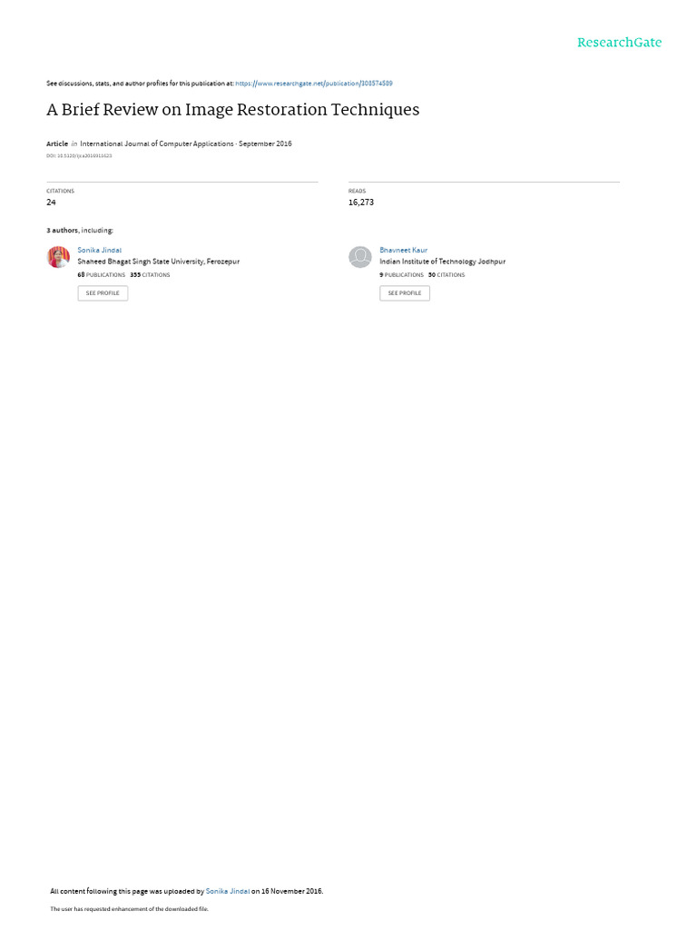A Brief Review On Image Restoration Techniques | PDF | Filter (Signal ...