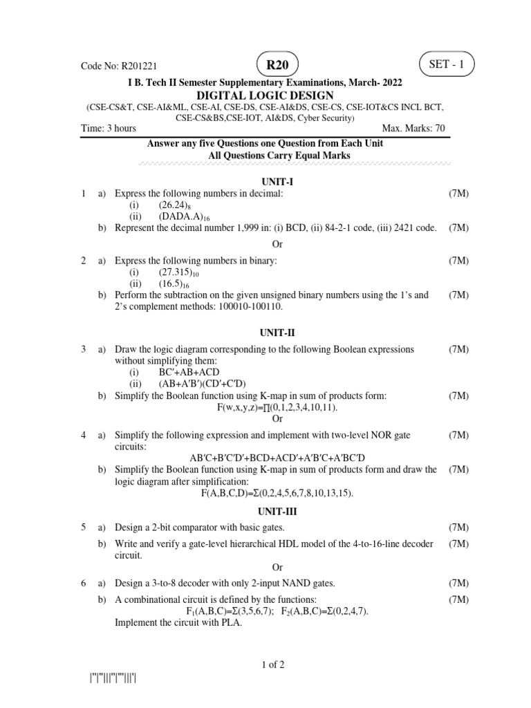 Digital Logic Design Exam Questions | PDF | Logic Gate | Computer ...