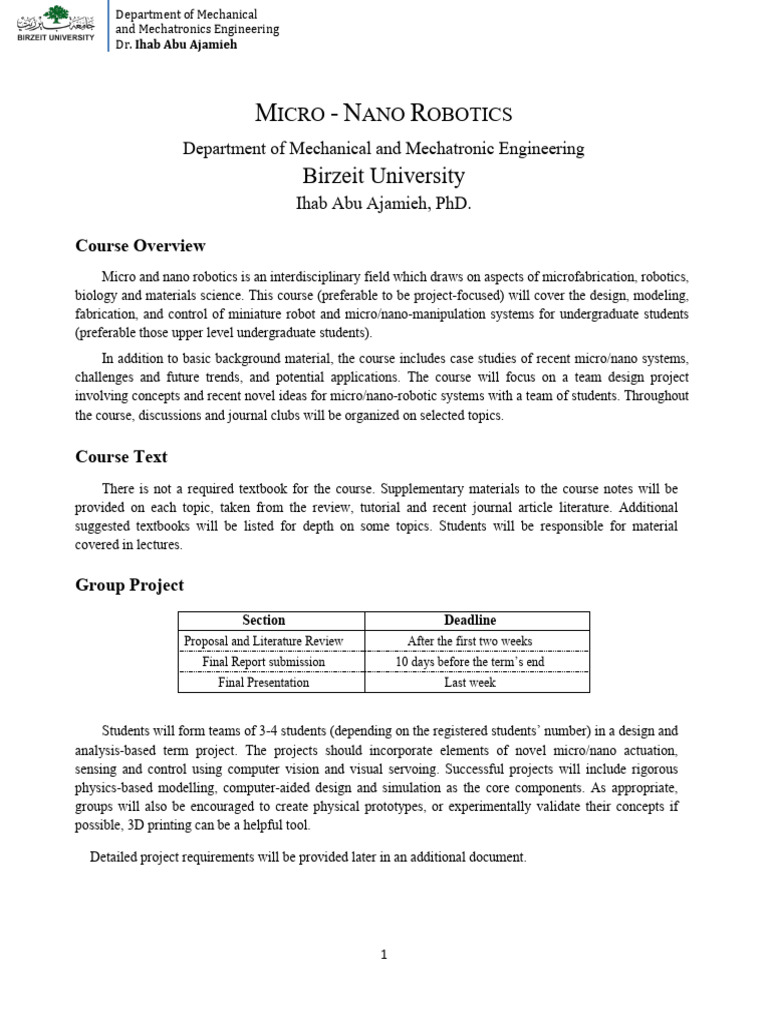 IhabAbuAjamieh Micro NanoRobotics | PDF | Robotics | Mechanical Engineering
