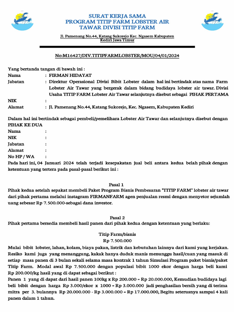 CONTOH SURAT KONTRAK-1 | PDF