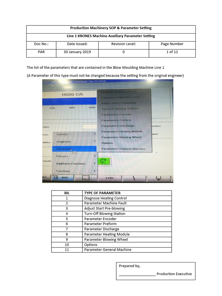 Line 1 Auxiliary Parameter Blowing Machine Done | PDF | Mechanical Engineering