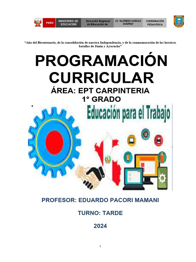 PLAN ANUAL EPT CARPINTERIA 1RO | PDF | Aprendizaje | Evaluación
