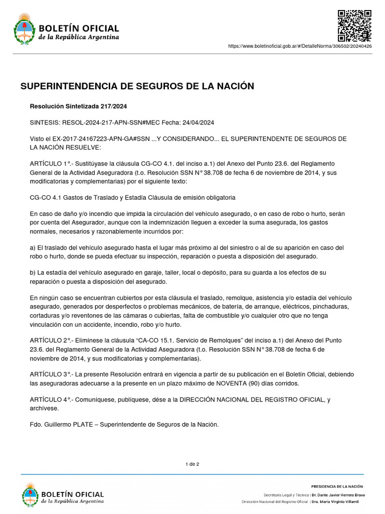 Resolución 217/2024 de La SSN | PDF