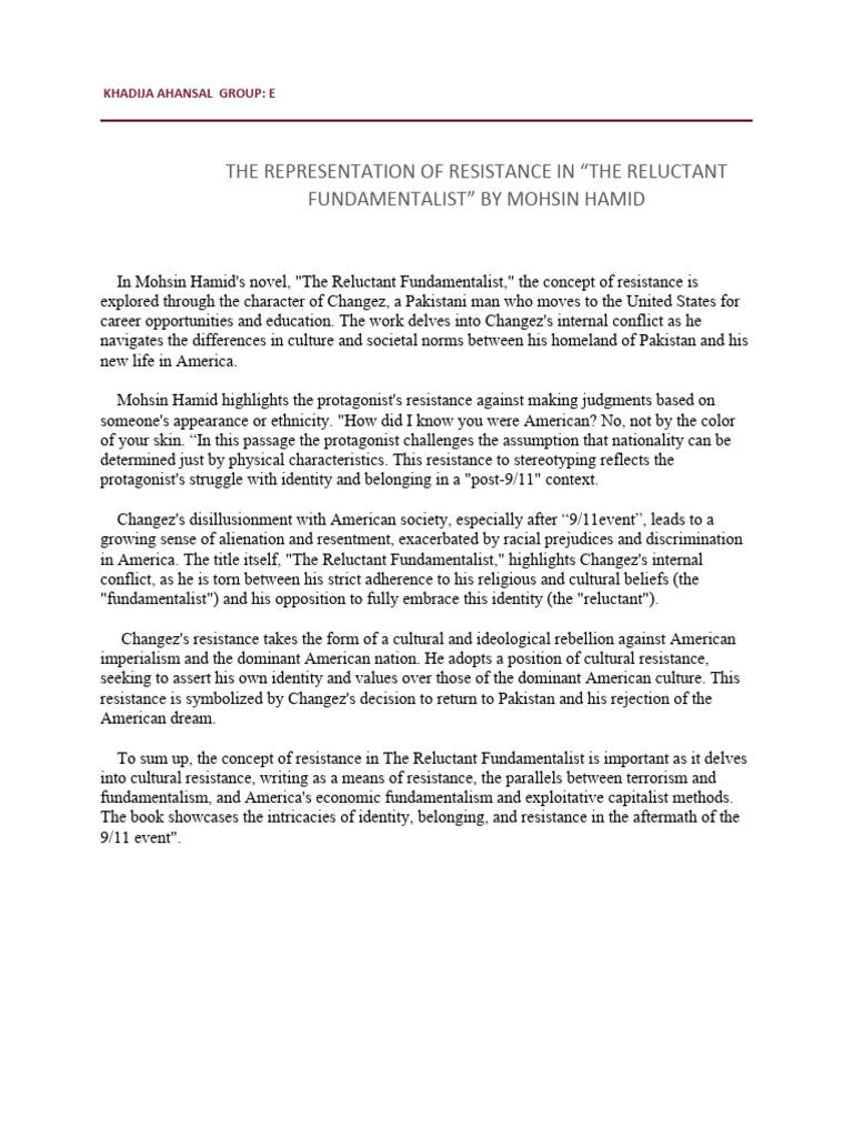 The Representation of Resistance in "The Reluctant Fundamentalist" by ...