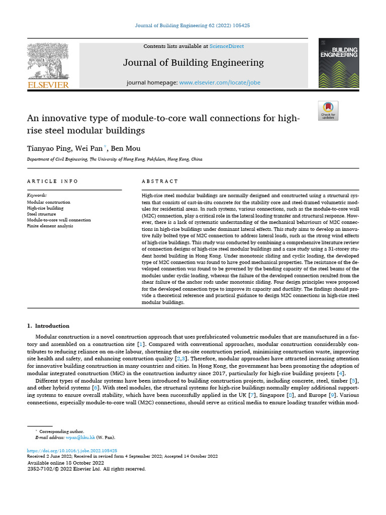 Innovative M2C Connections for High-Rise Steel Modular Buildings | PDF ...