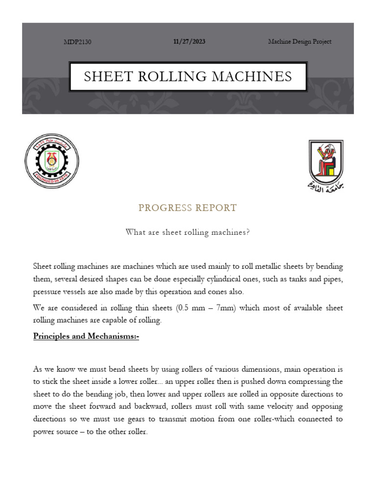 progress report (Sheet rolling machines) | PDF | Sheet Metal ...