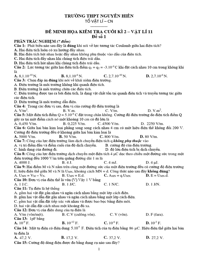 HS. VL11 GV DE MINH HOA CUỐI KI 2 | PDF