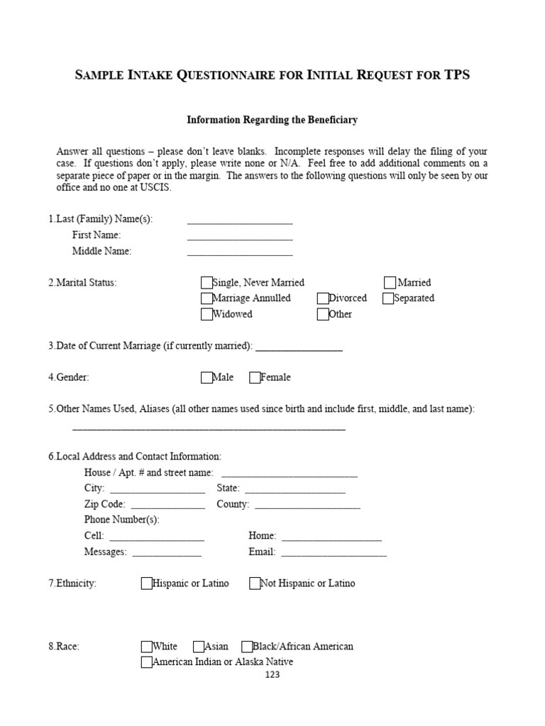 TPS Initial Request Intake | PDF | Race And Ethnicity In The United ...