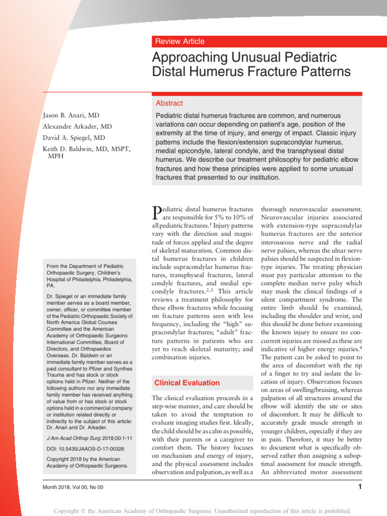 Approaching Unusual Pediatric Distal Humeral Fractures | PDF | Elbow ...