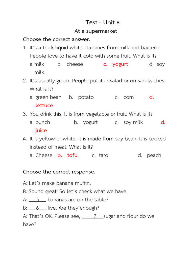Test Unit 8 | PDF | Cooking, Food & Wine