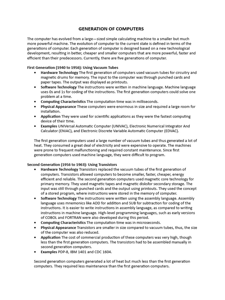 Generation of Computers | PDF | Integrated Circuit | Computer Memory