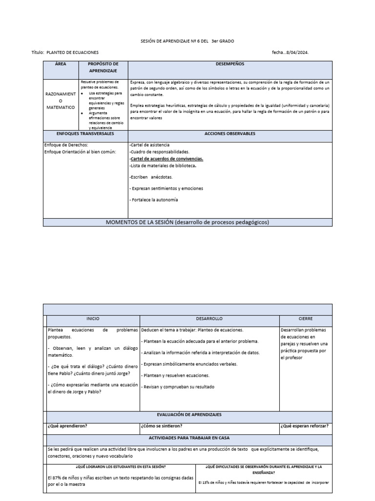 Anexo 11 - 2024 Sesión de Aprendizaje Es Válido para Todos Los Niveles - Educalis | PDF ...