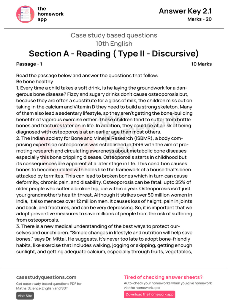 (Answer Key 2.1) - (Section A Reading Type II Discursive) | PDF | Osteoporosis | Bone
