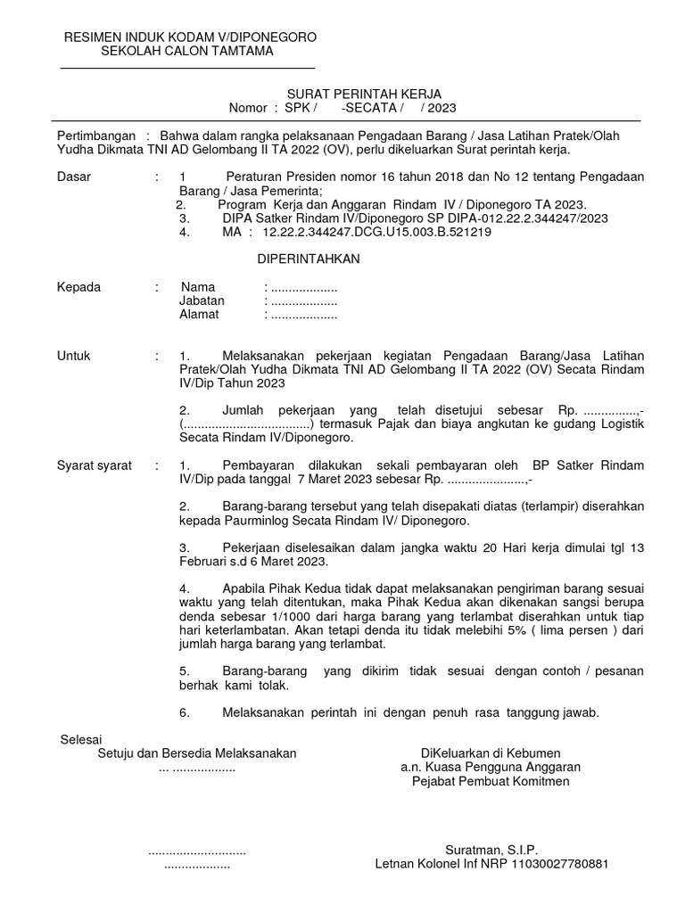 SURAT PERINTAH KERJA 2023 Latek | PDF