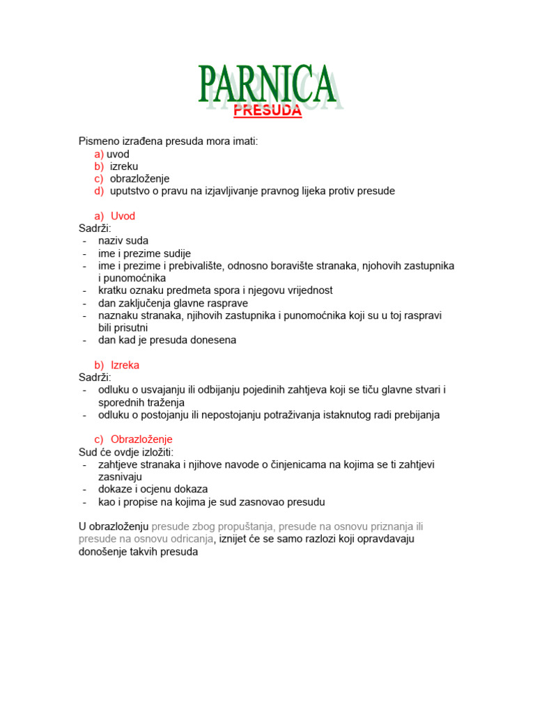 Parnica-Sadrzaj Presude | PDF