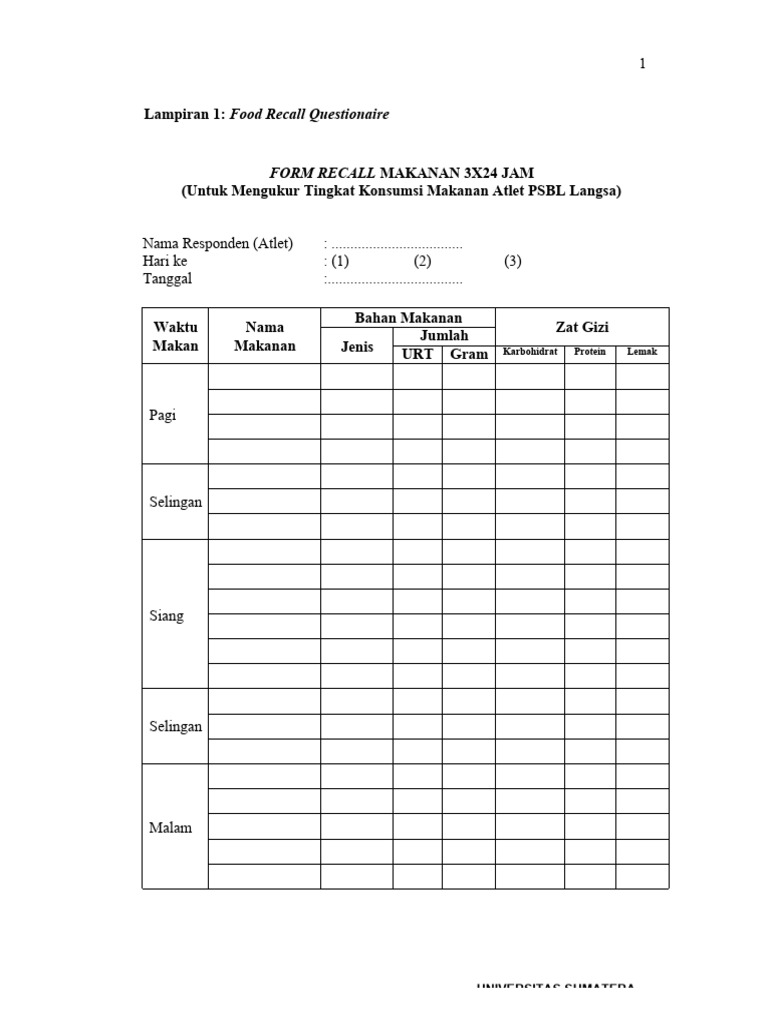 (123dok - Com) Form Recall Makanan 3x24 Jam Untuk Mengukur Tingkat ...