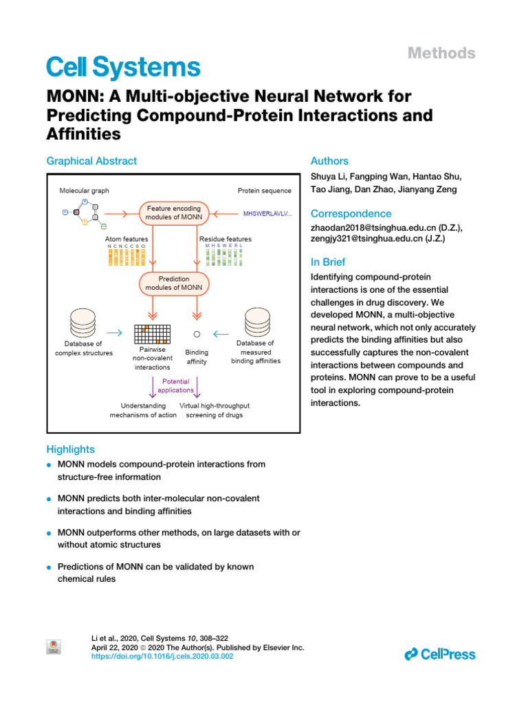 MONN: A Multi-objective Neural Network for Predicting Compound-Protein Interactions and ...