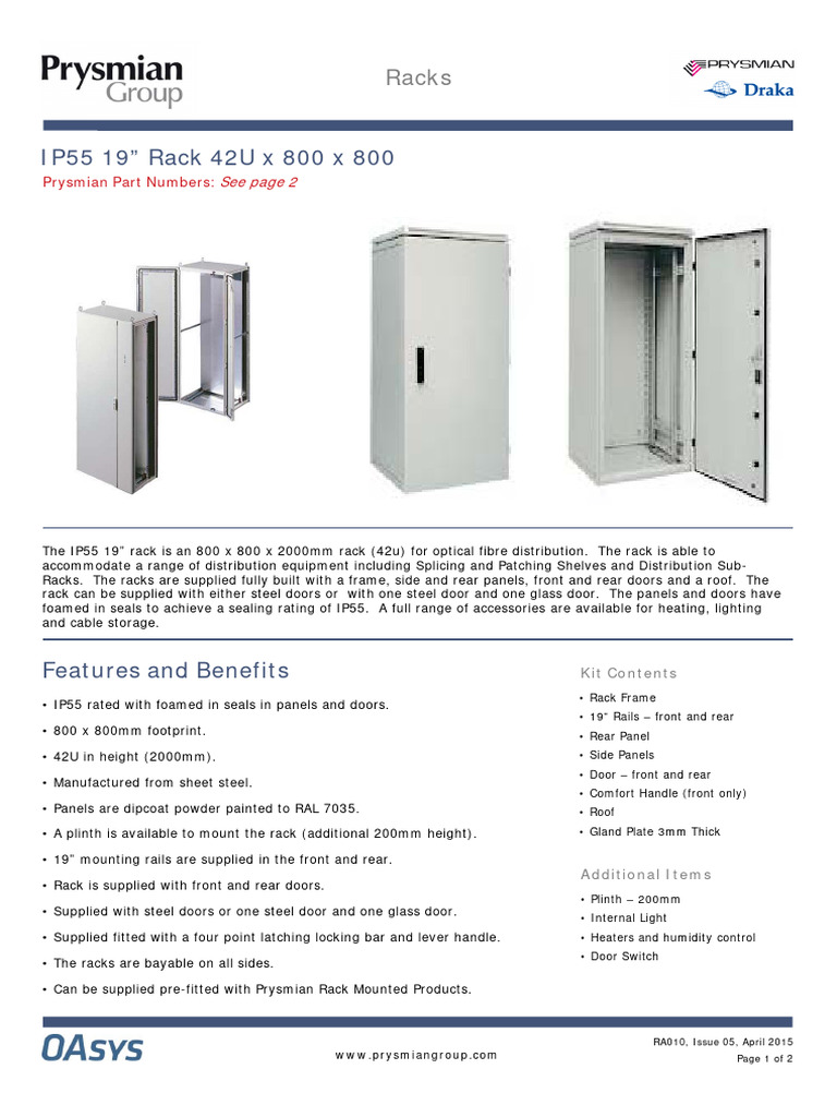 IP55 19" Rack 42U X 800 X 800: Racks | PDF | Door | Equipment