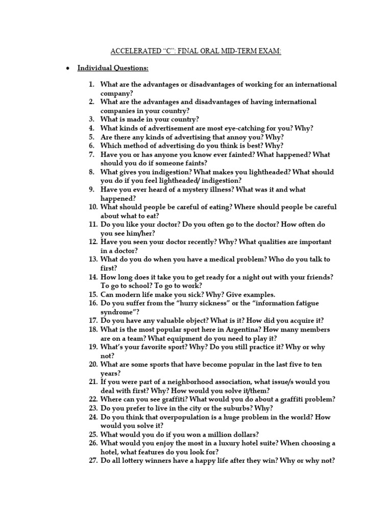 Final Oral Exam - Upper-Intermediate Level | PDF