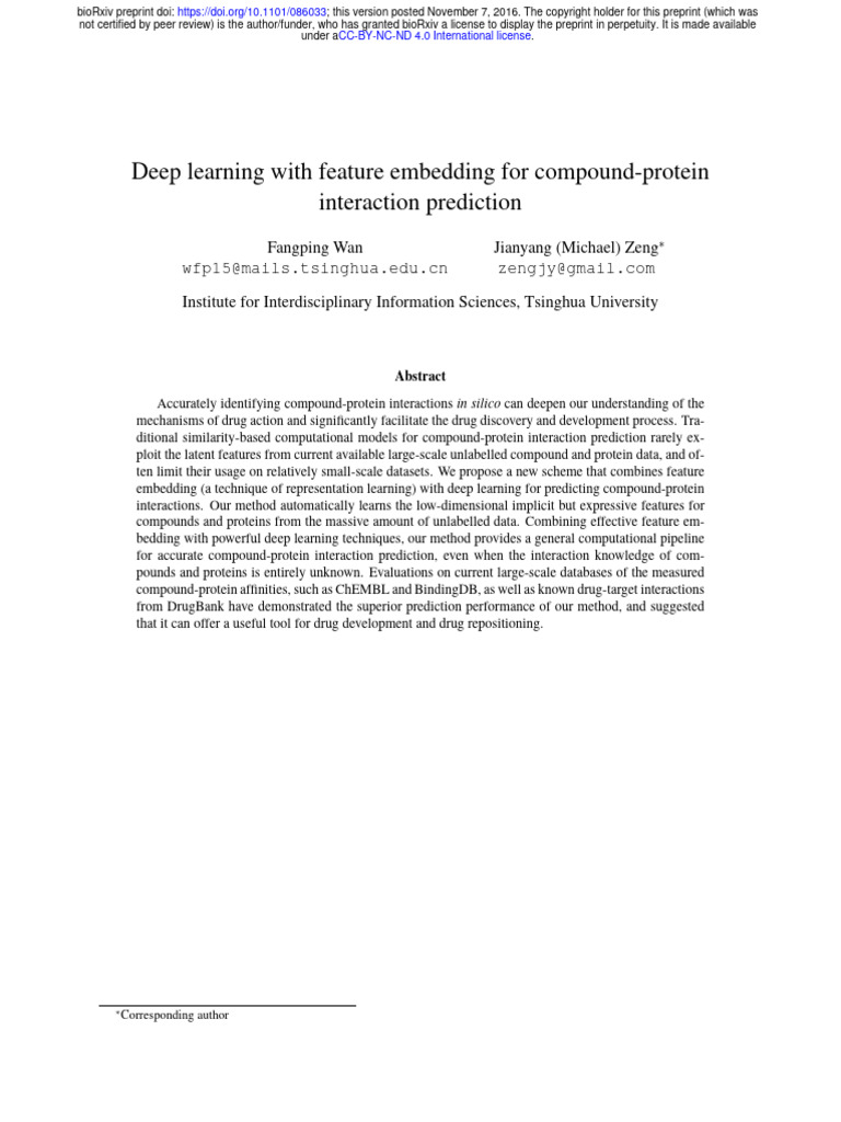Deep Learning With Feature Embedding For Compound-Protein Interaction Prediction | PDF ...