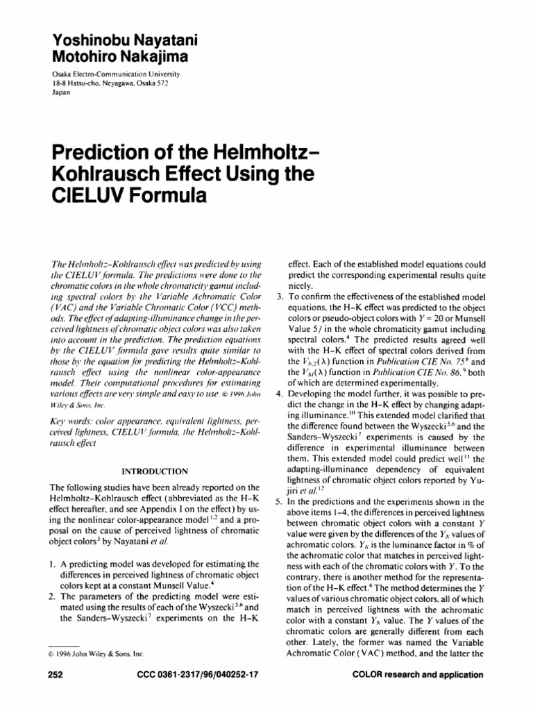 Color Research Application - August 1996 - Nayatani - Prediction of The ...